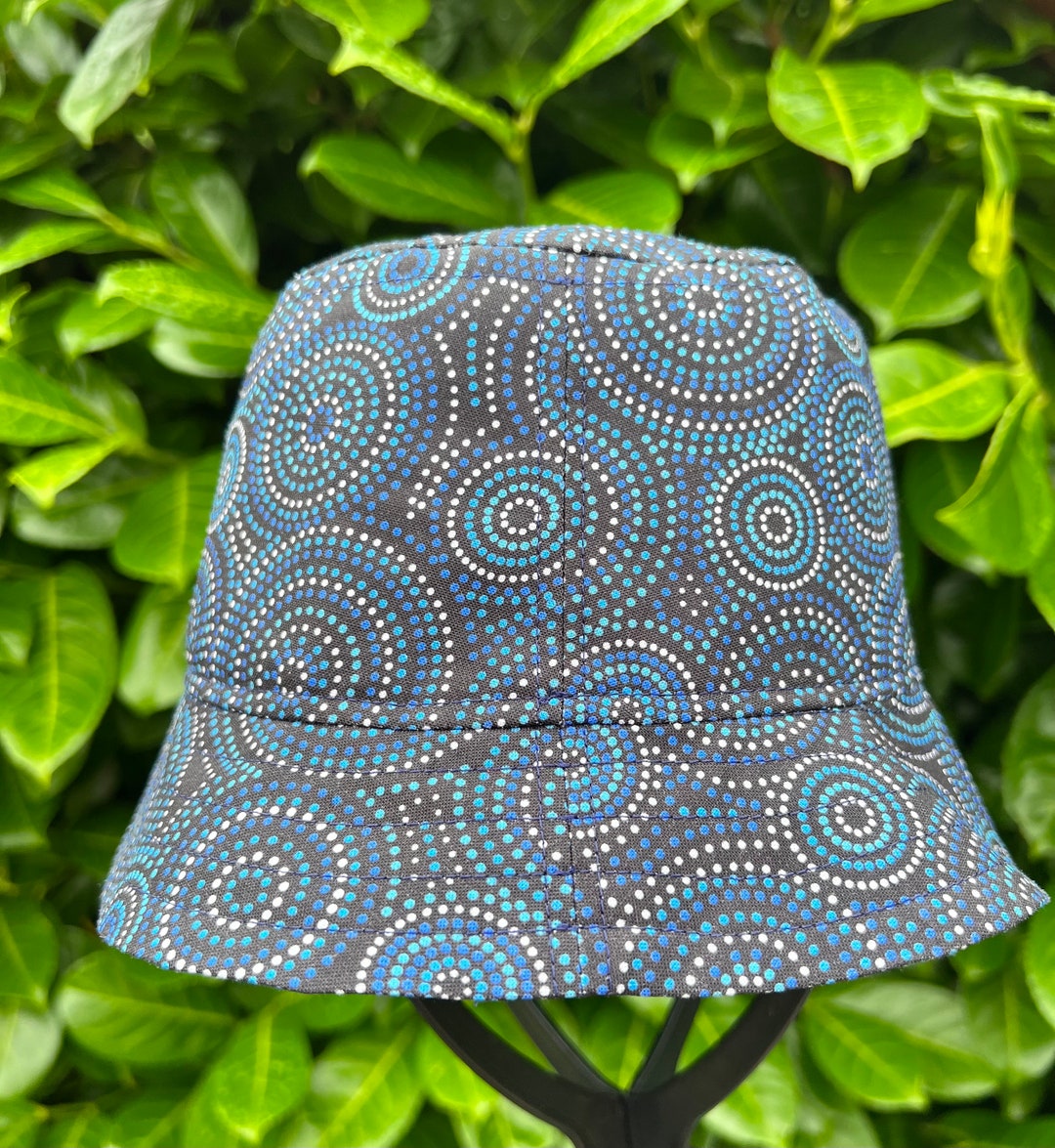 Aboriginal Print Cotton Bucket Hat: Blue Circle Festival Sun Hat - Etsy