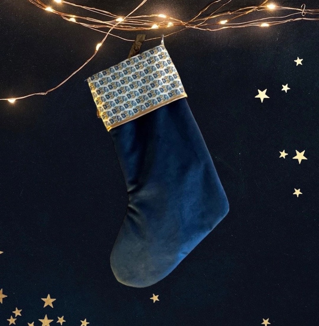 Blue Velvet Christmas Stocking With Liberty Emporium Fabric Contrasting ...