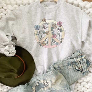 Floral Peace Sign Sweatshirt, Hippie Sweatshirt, Peace Sign Hoodie ...