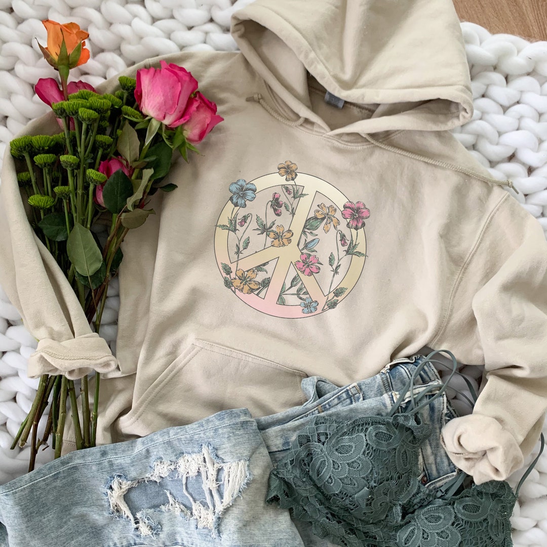 Floral Peace Sign Sweatshirt, Hippie Sweatshirt, Peace Sign Hoodie ...