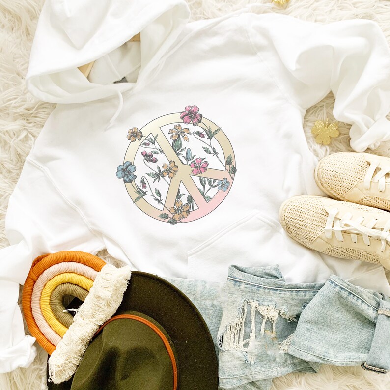 Floral Peace Sign Sweatshirt, Hippie Sweatshirt, Peace Sign Hoodie ...