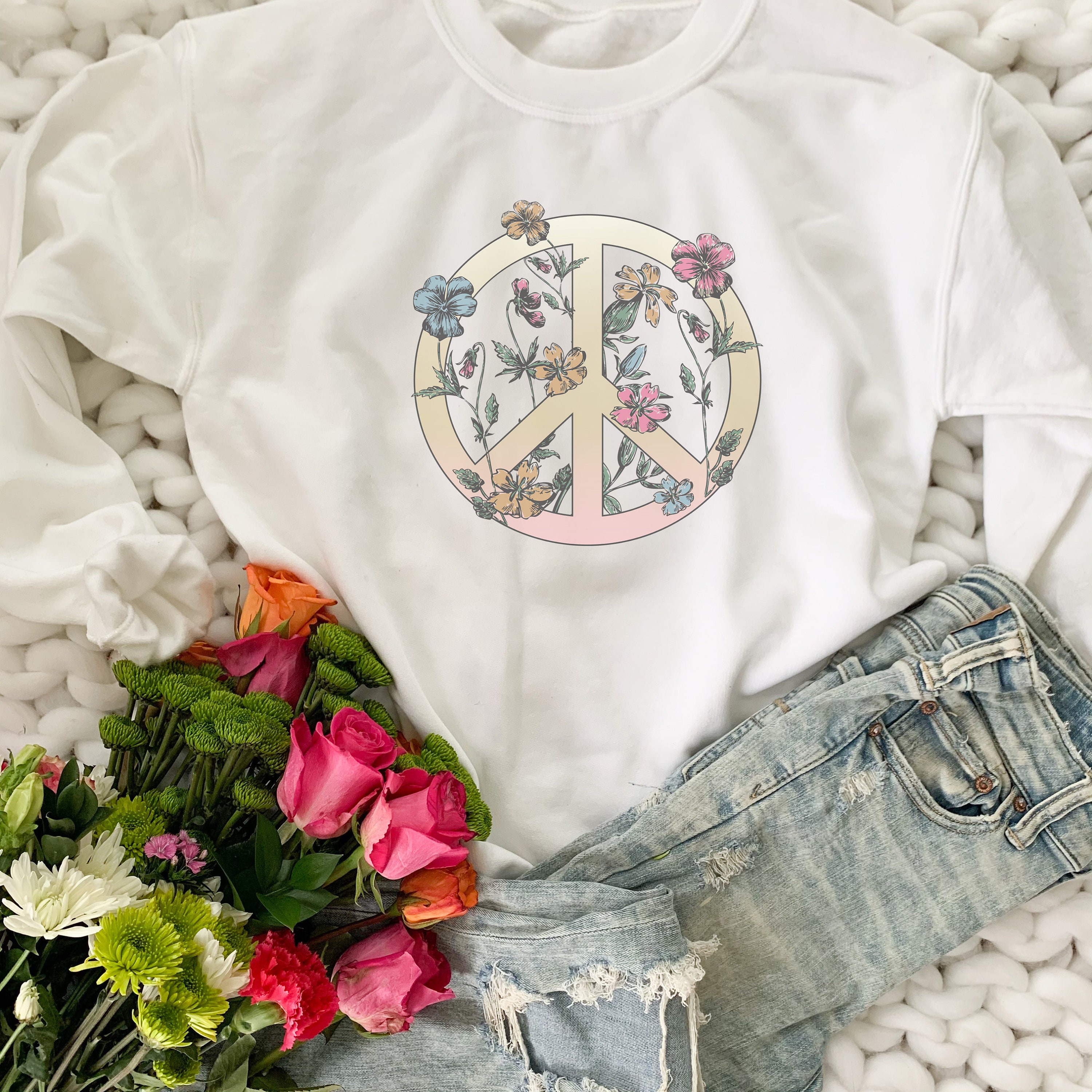 Floral Peace Sign Sweatshirt, Hippie Sweatshirt, Peace Sign Hoodie ...