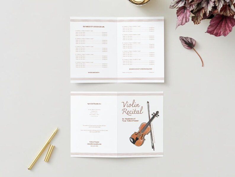 Violin Recital Program Template: Painting Design, Editable Bifold ...