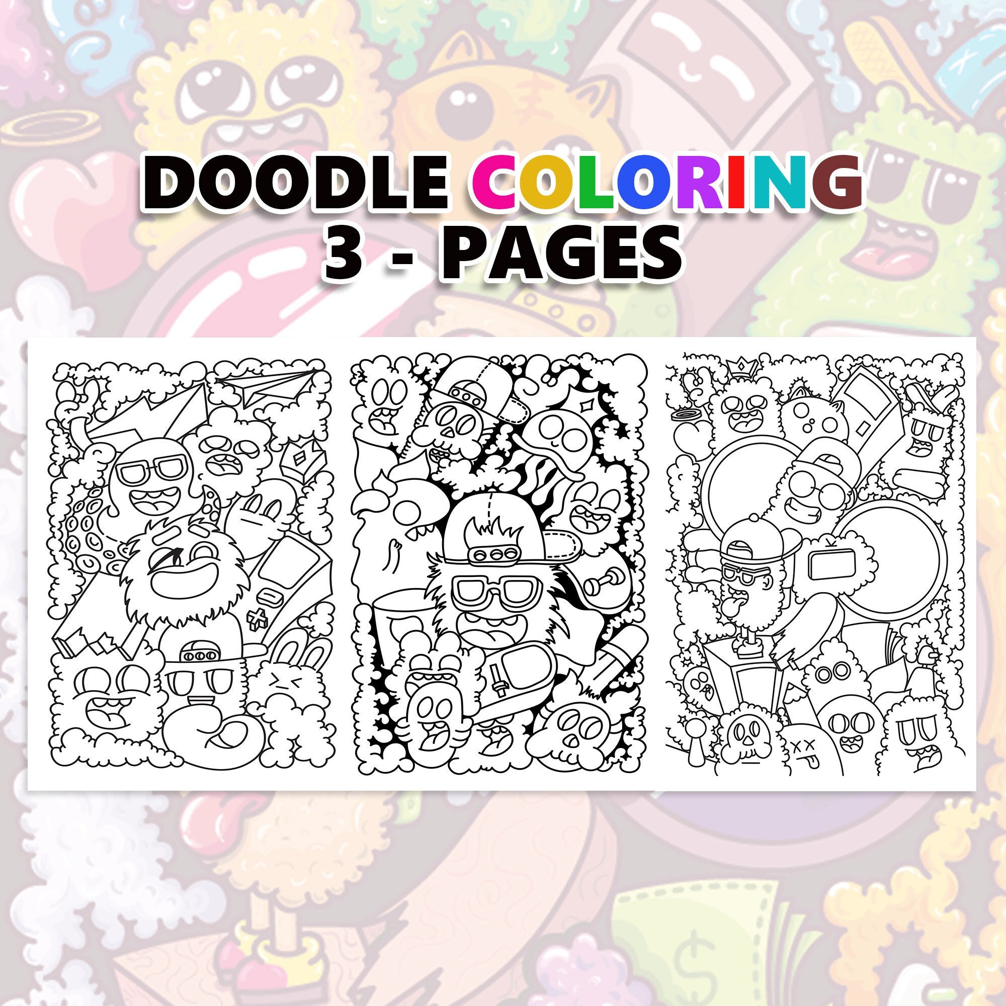 Doodle Coloring Pages for Adults, 3 Printable Pages, Cute Patterns and ...