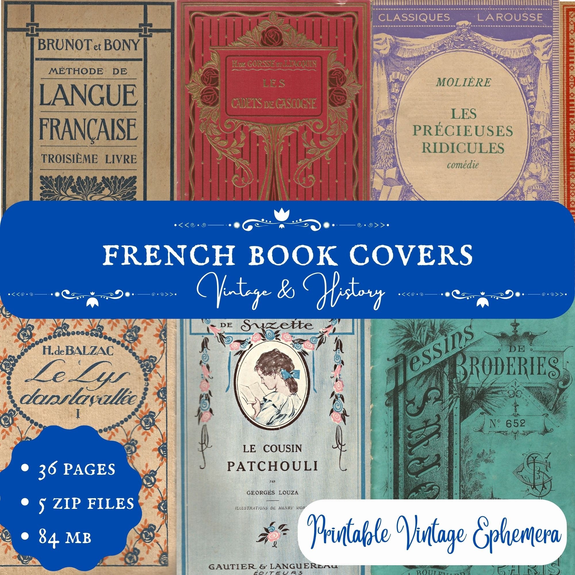 French Book Covers, Printable, Vintage, Paper Ephemera, Digital ...
