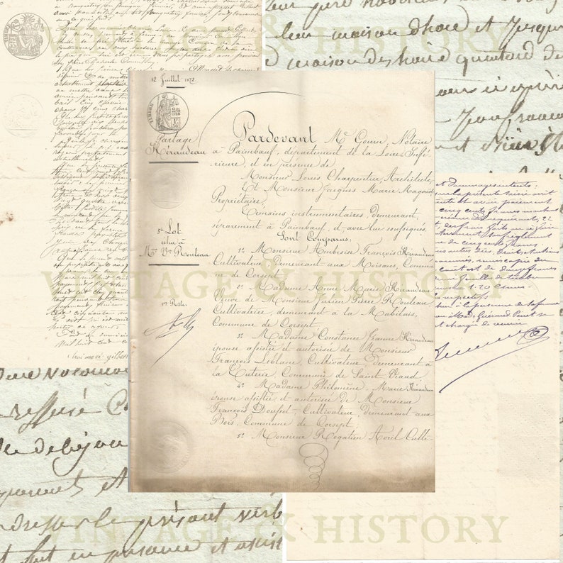 16 Page Bundle {5}, 1800s French Paper, Handwritten, Calligraphy ...