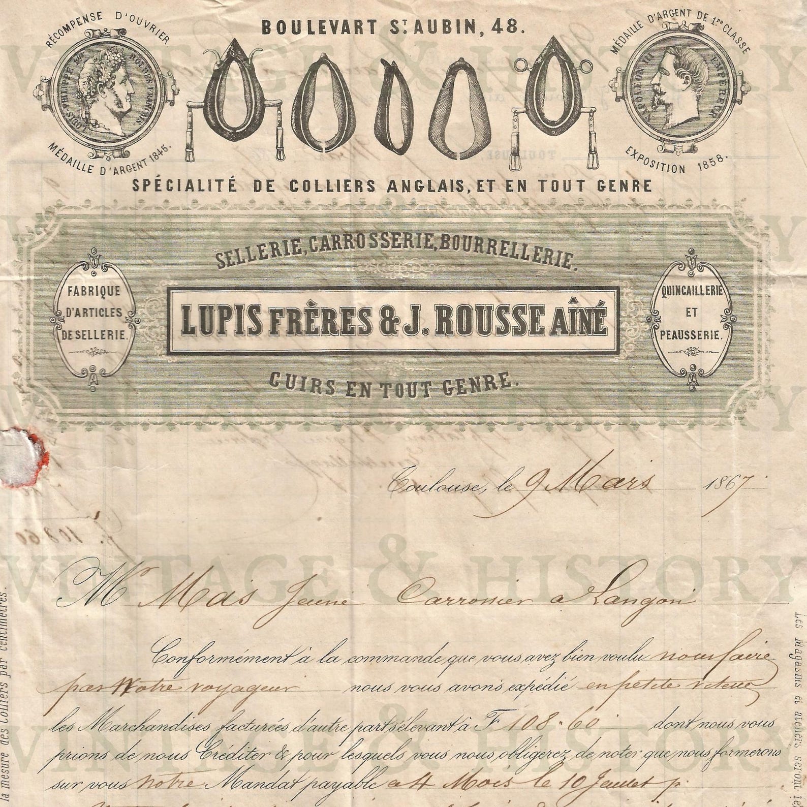 Large Bundle of French Receipts, 42 Pages, 1800s and Early 1900s ...