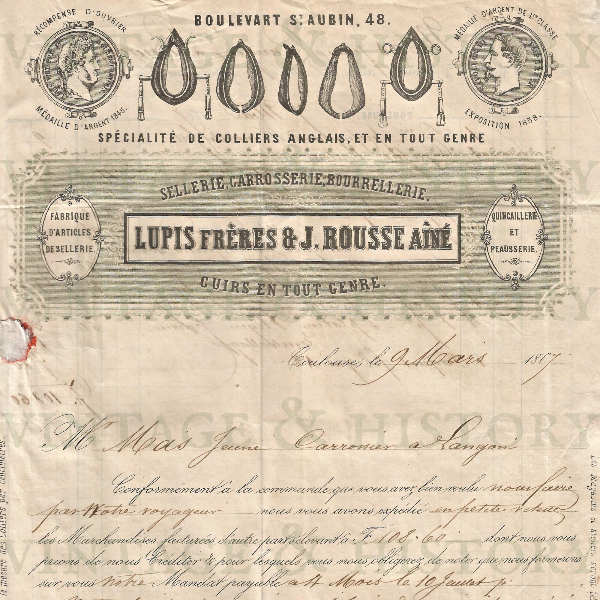 Large Bundle of French Receipts, 42 Pages, 1800s and Early 1900s ...
