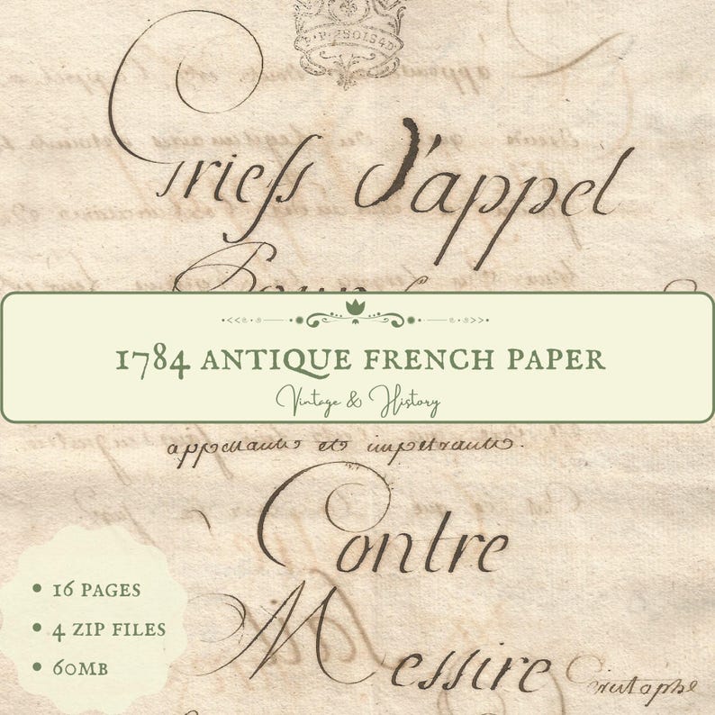 1784 Antique Handwritten French Document, Calligraphy, Printable Paper ...