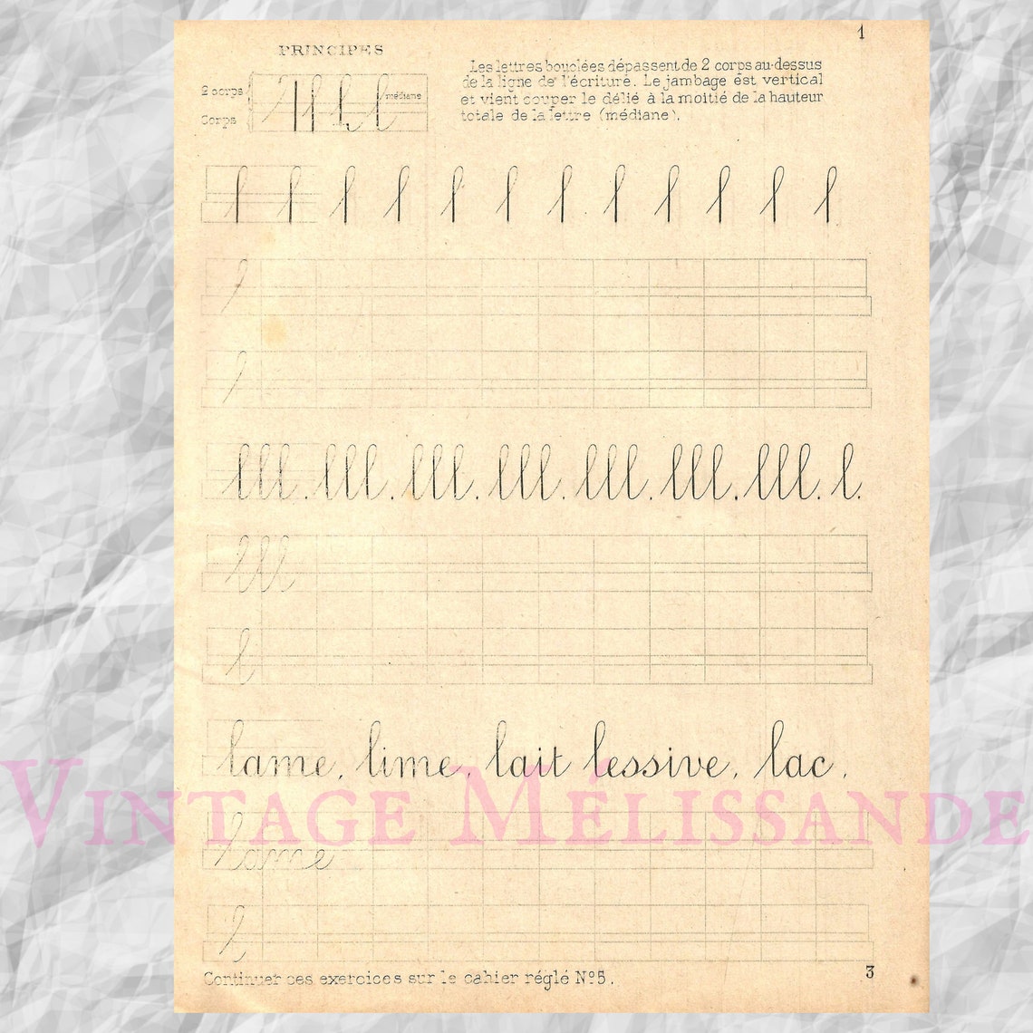 French Cursive Writing Practice Book, Printable, Vintage, Ephemera ...