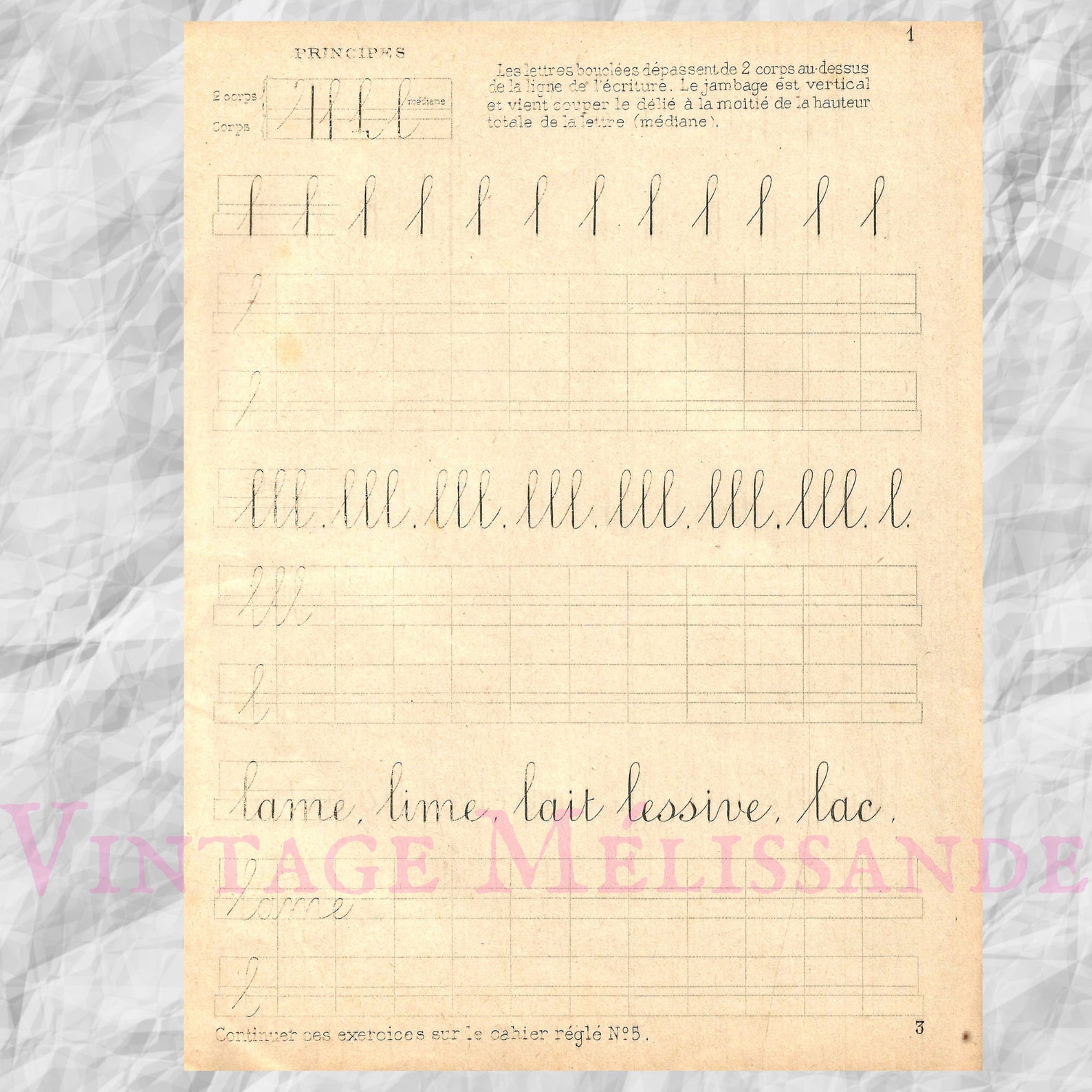 French Cursive Writing Practice Book, Printable, Vintage, Ephemera ...