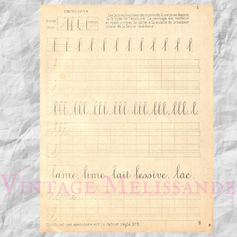 French Cursive Writing Practice Book, Printable, Vintage, Ephemera ...