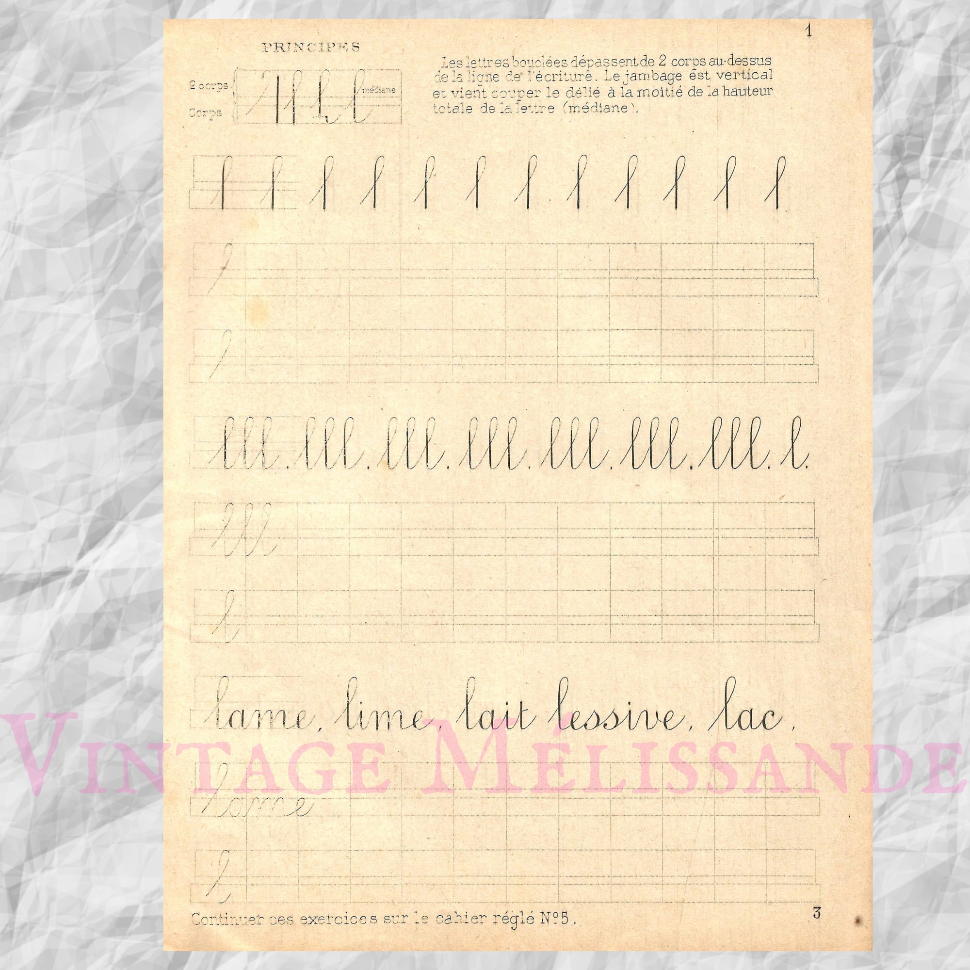 French Cursive Writing Practice Book, Printable, Vintage, Ephemera ...