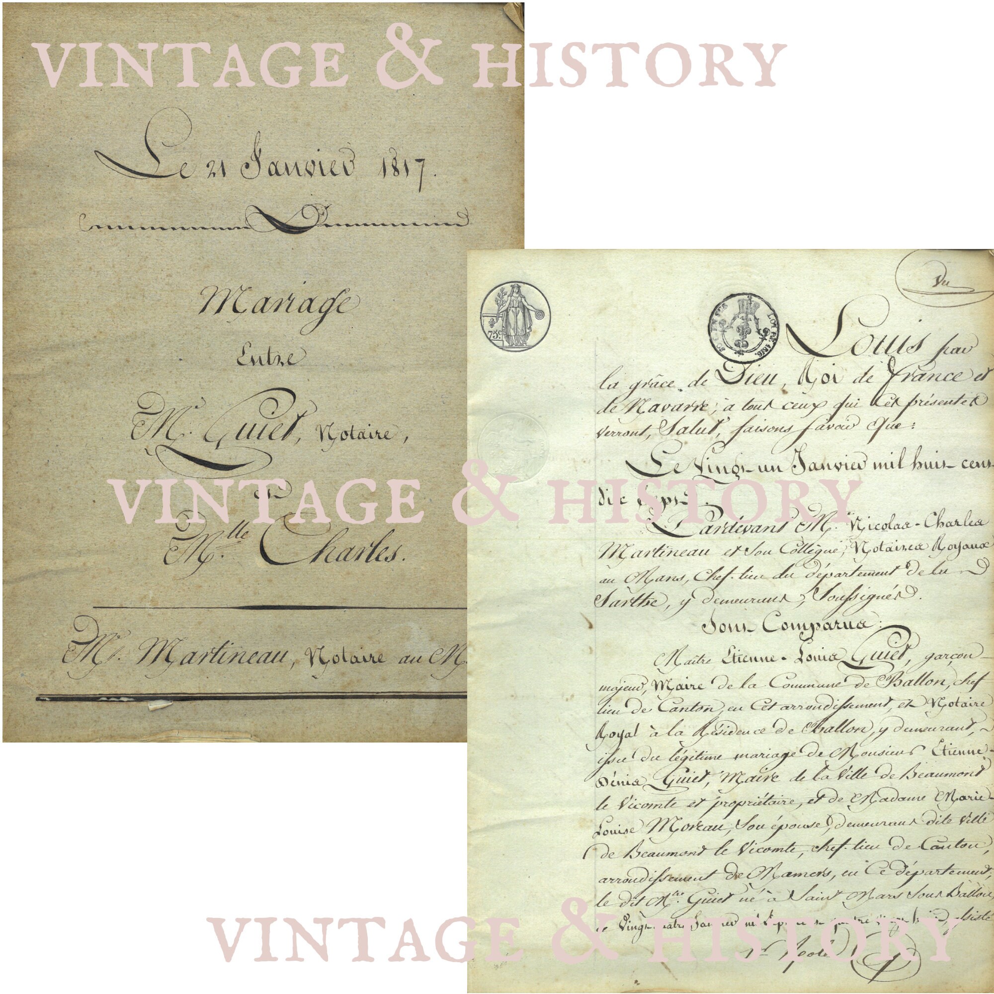 1817 Marriage Contract, Antique Old French Documents, Printable ...