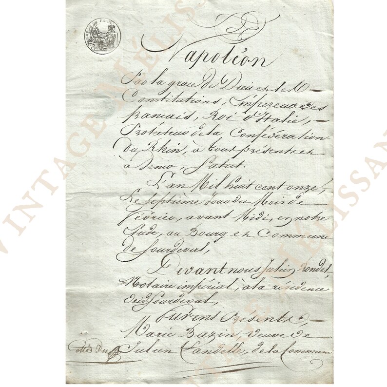 1811 French Paper, Handwritten, Calligraphy, Ink Stamp, Printable ...