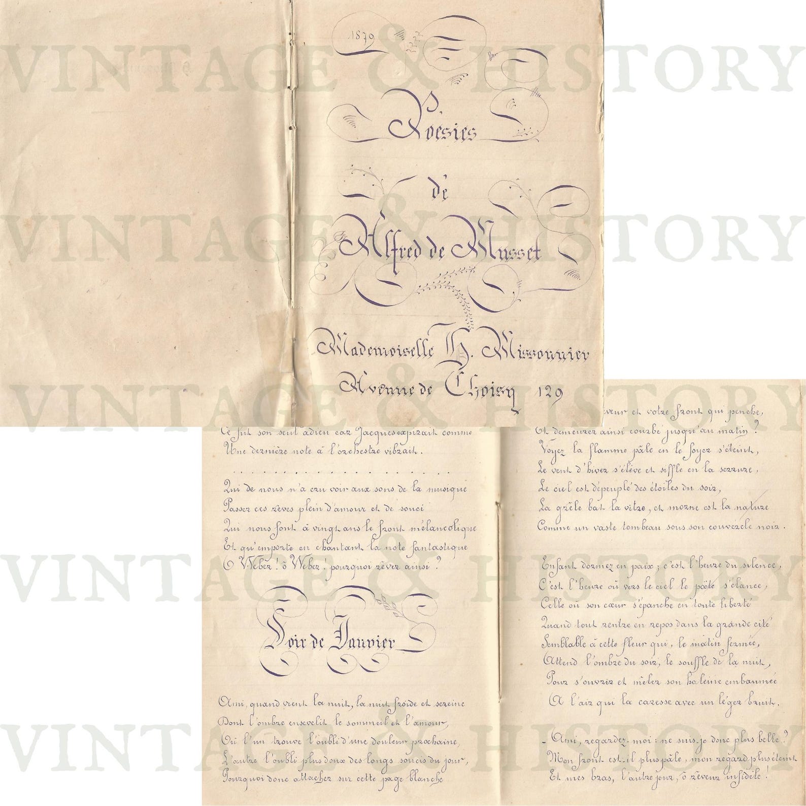 Handwritten French Poetry Ephemera, Alfred De Musset (digital Download ...