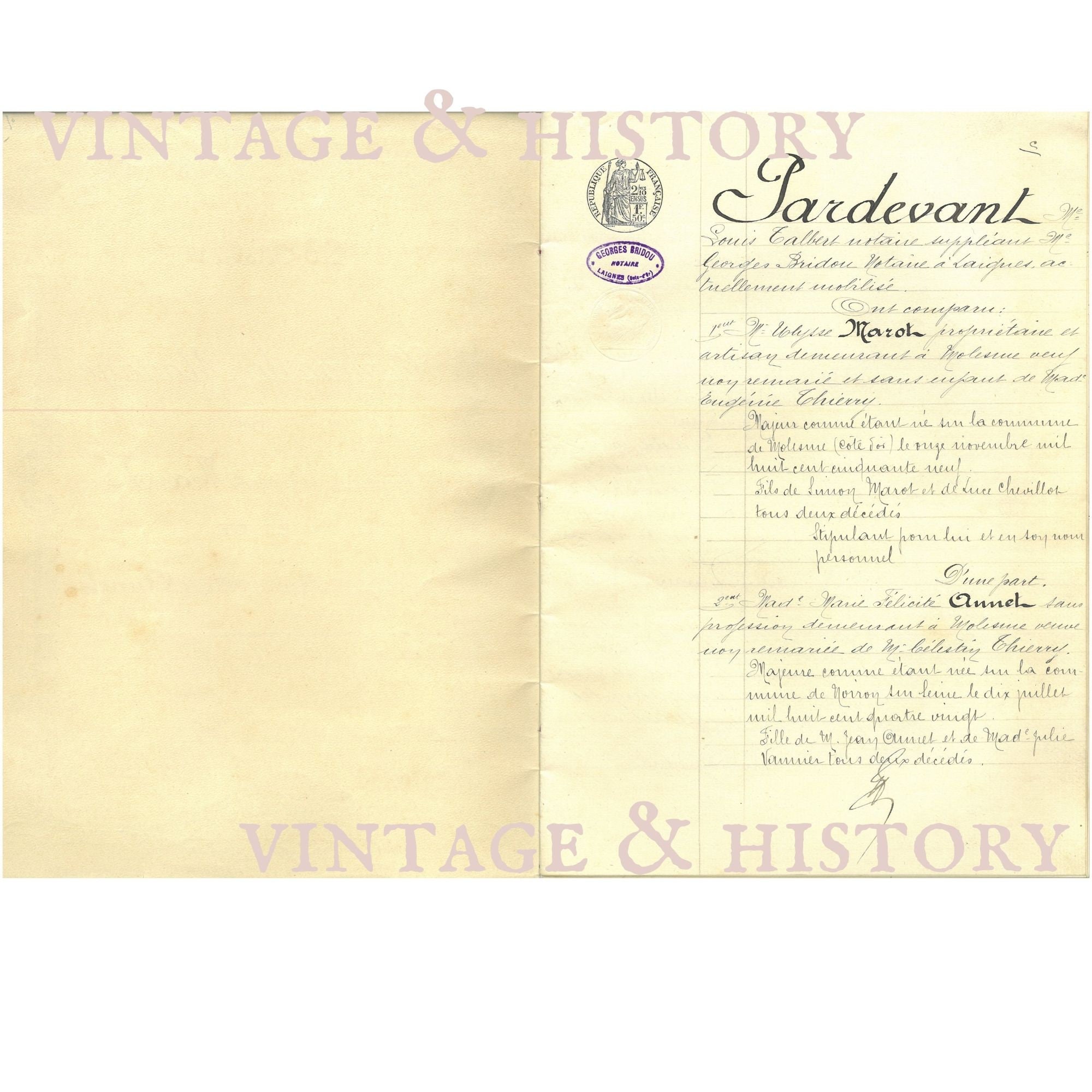 1916 Marriage Contract With Blue Frame, Old French Documents, Printable ...