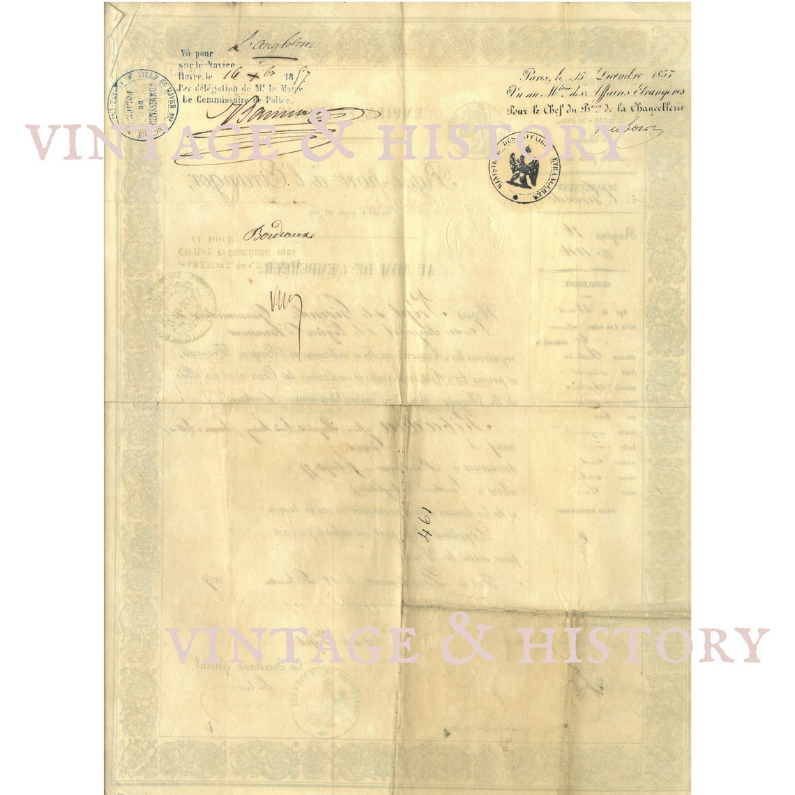 3 Antique French Passports, Handwritten, Calligraphy, Printable ...