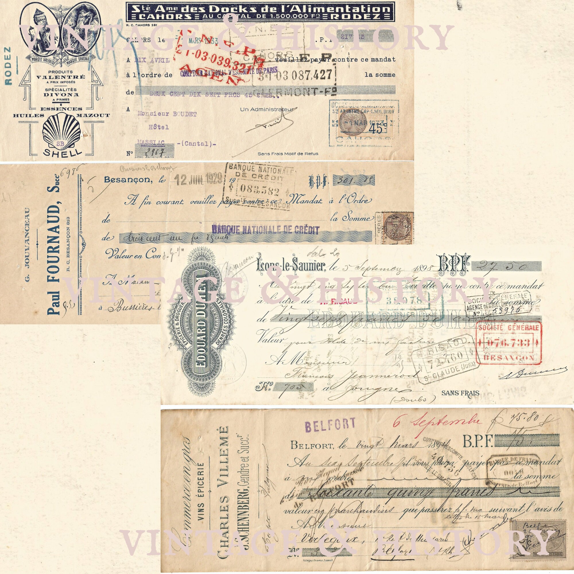 85 French Vintage Bills of Exchange From the 1900s, Lettres De Change ...
