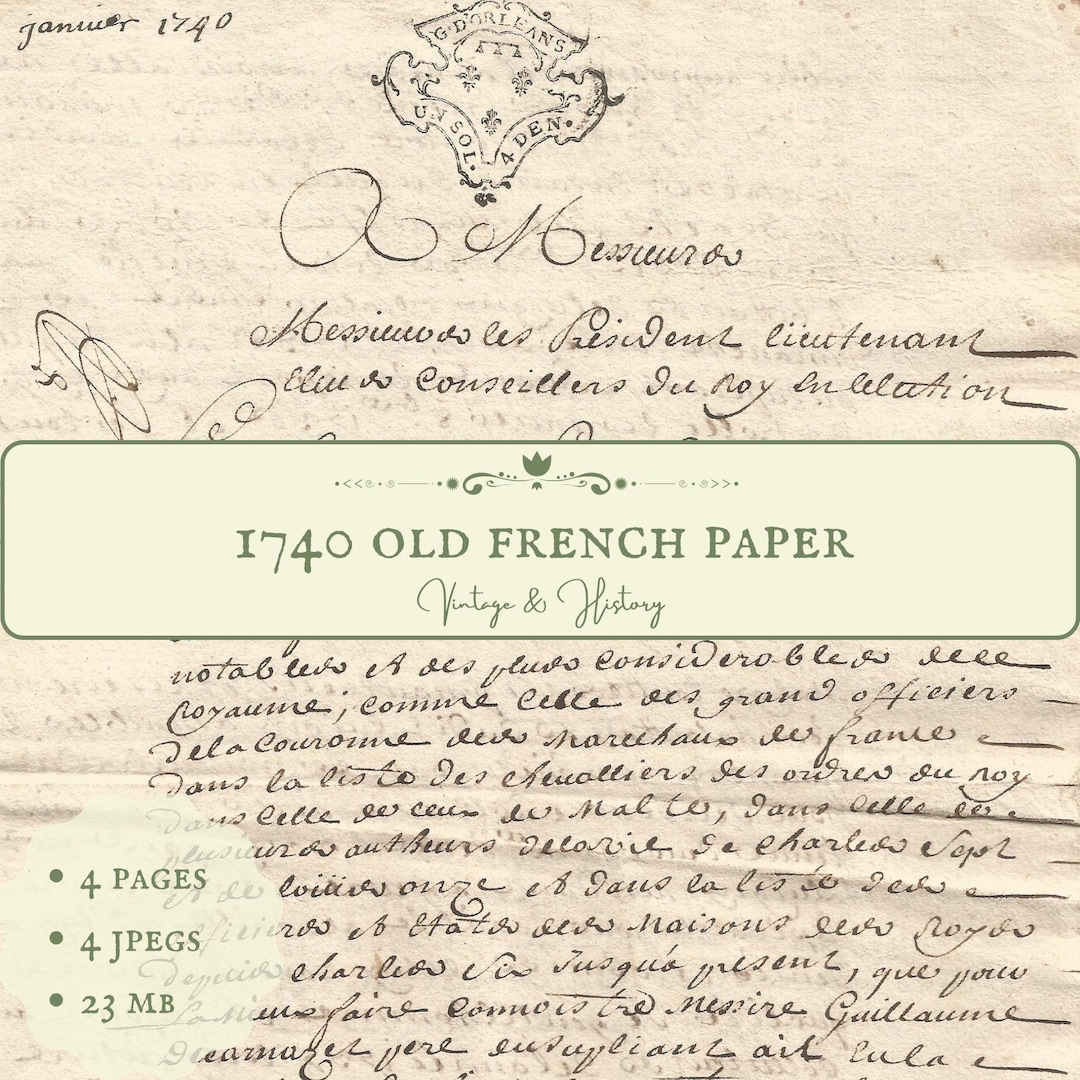 1740 Antique Handwritten French Document, Calligraphy, Printable Paper ...