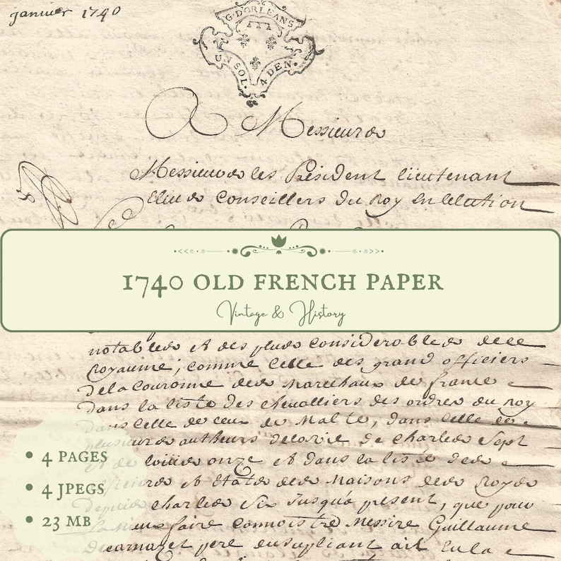 1740 Antique Handwritten French Document, Calligraphy, Printable Paper ...