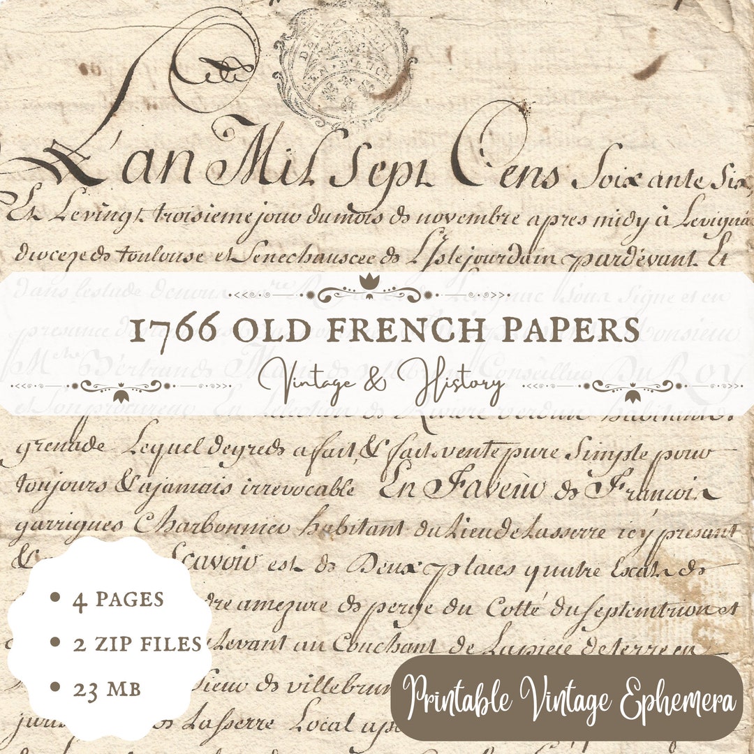 1766 Old French Document, Printable, Digital Ephemera, Antique Papers ...