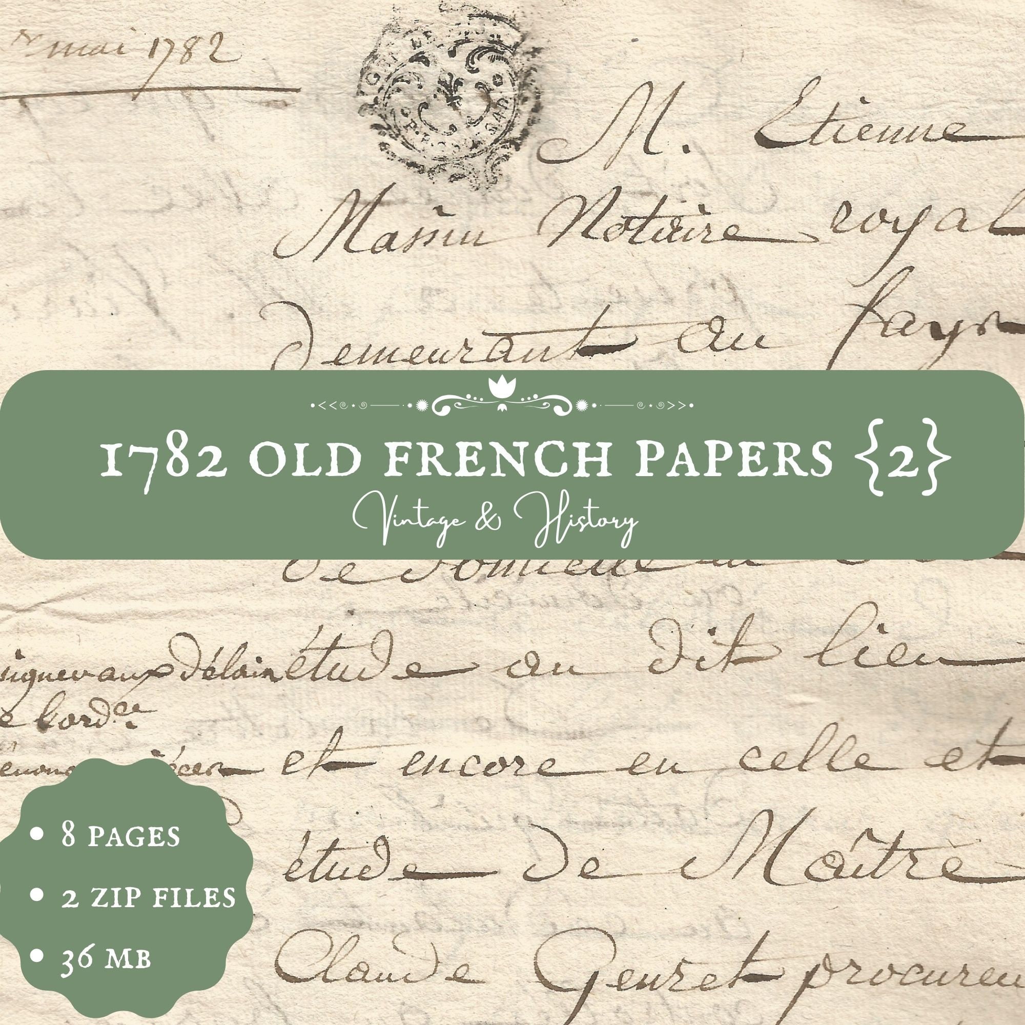 1782 Old French Document {2}, Printable, Digital Ephemera, Antique ...