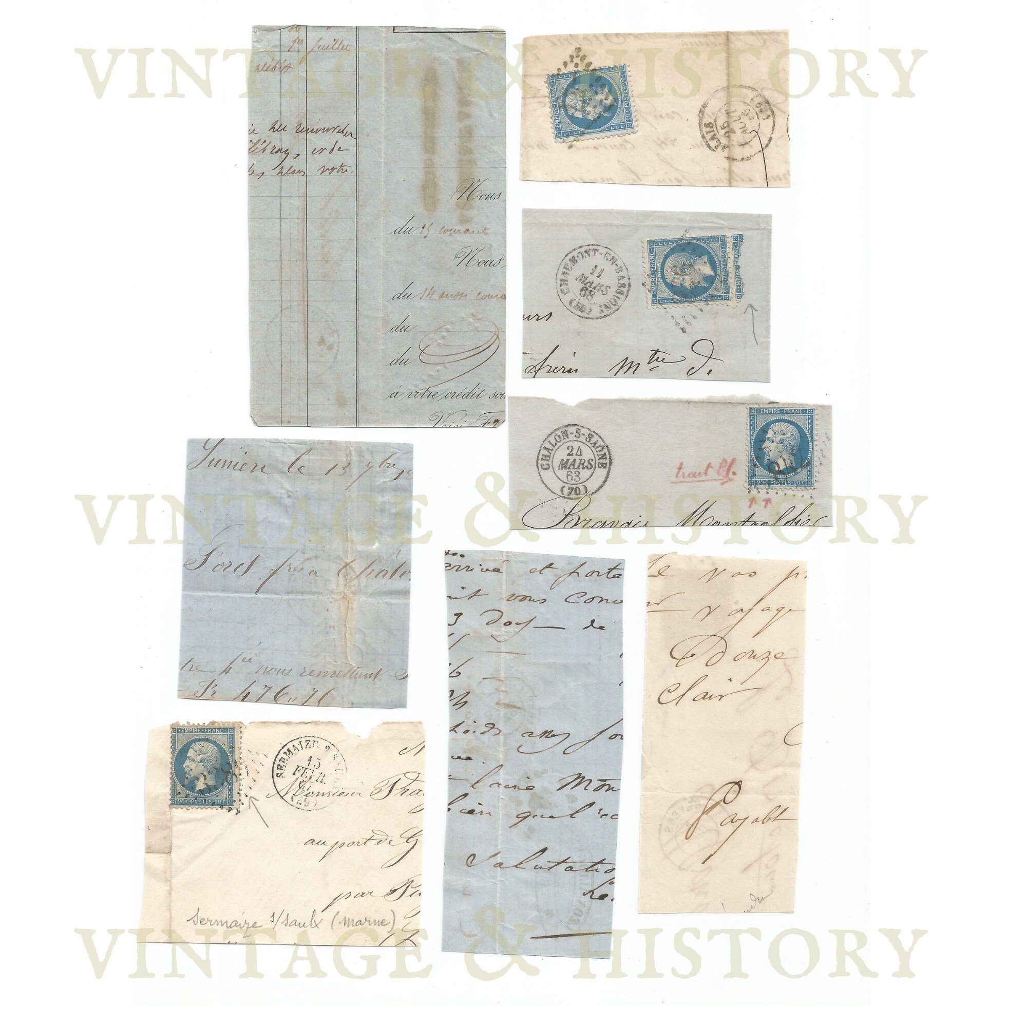 1800s Letter Fragments Blue French Stamps Handwritten - Etsy