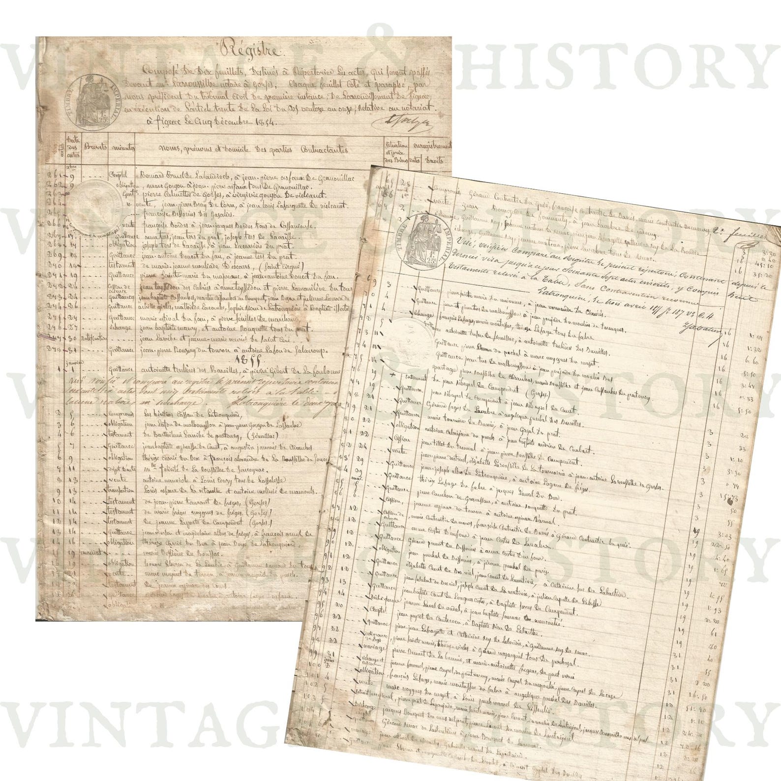 1854 French Register or Ledger Document, 19 Pages, Handwritten ...