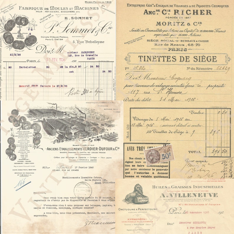 38 Printable French Cheques and Receipts, Stamps, Digital, Download ...