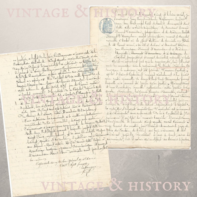 1896 Antique French Documents, Blue Stamp, Calligraphy, Printable ...