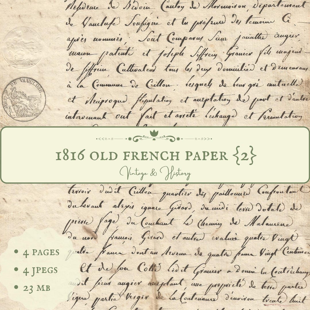 1816 {2} Antique Handwritten French Document, Calligraphy, Printable ...