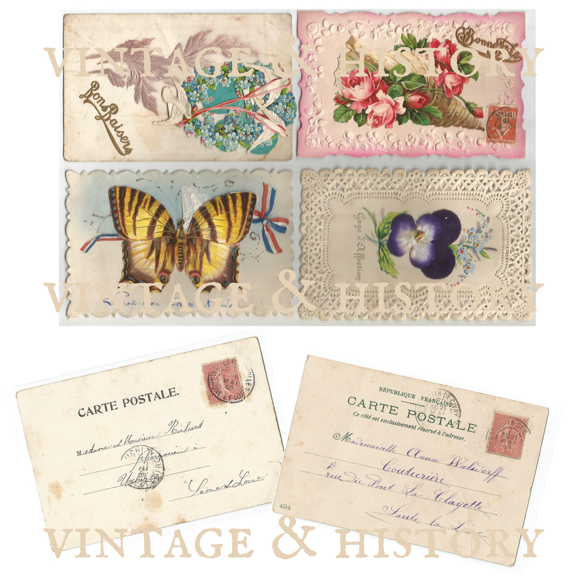 French Flower Postcards {2}, 1800s, Printable, Vintage Ephemera ...