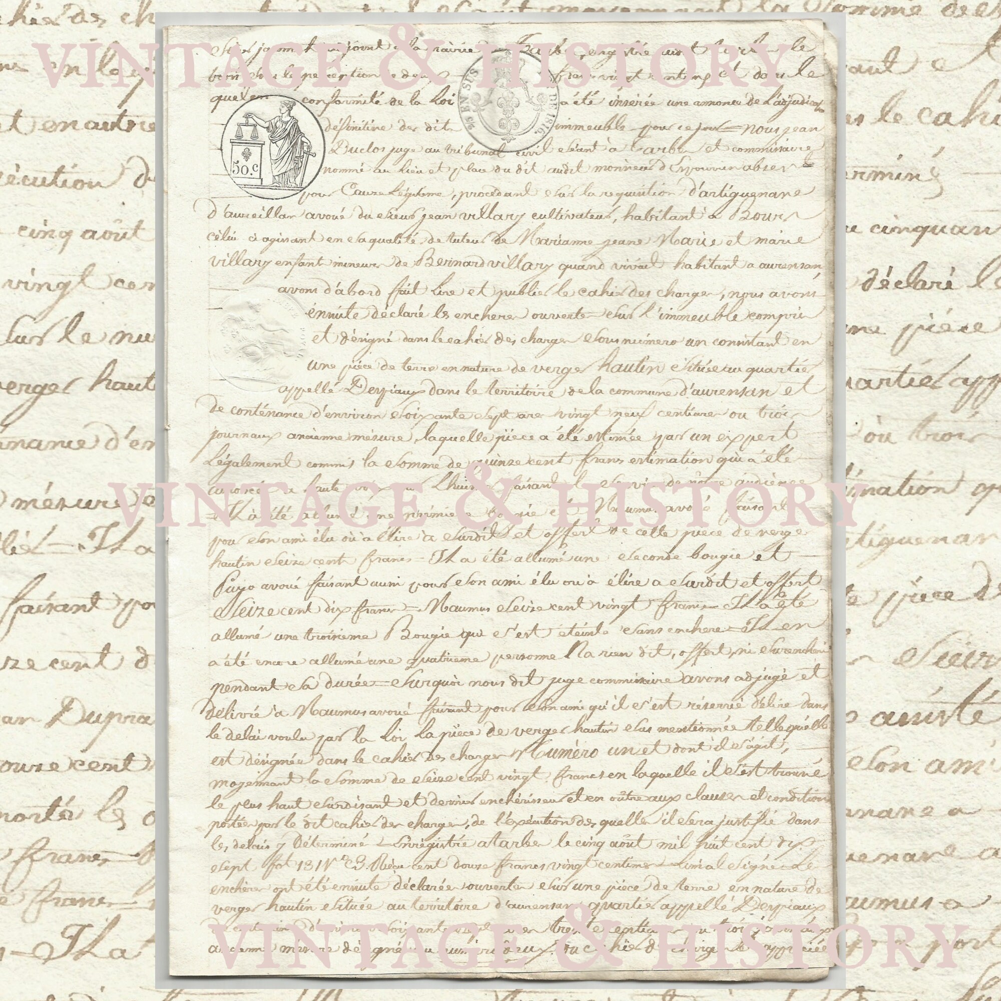 1817 Antique French Document, Calligraphy, Printable, Digital Ephemera ...