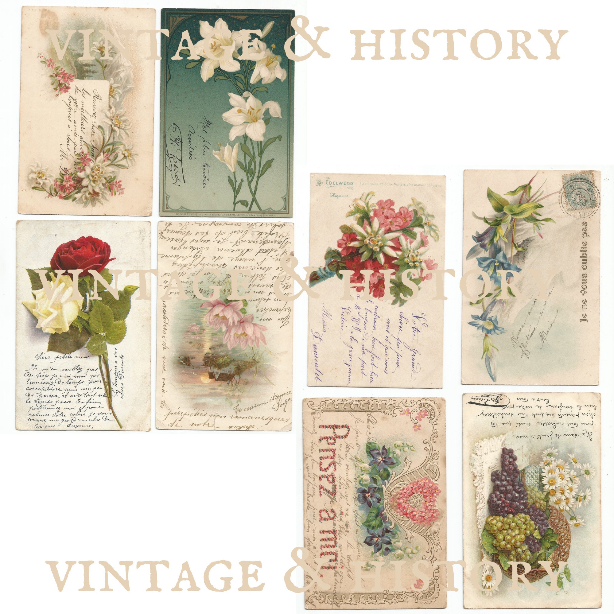 French Flower Postcards {2}, 1800s, Printable, Vintage Ephemera ...