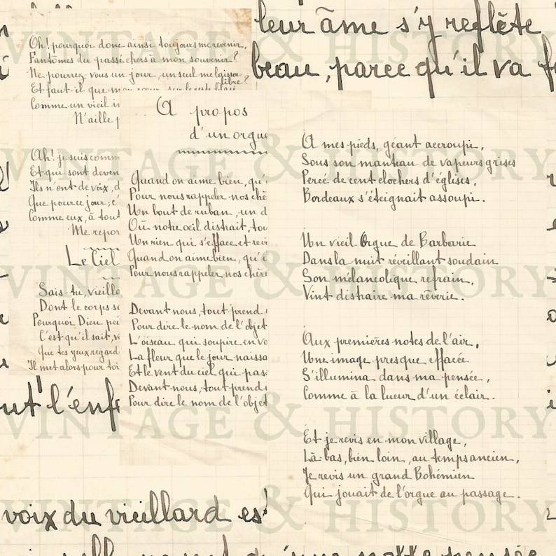 Handwritten French Poems, Printable Paper Ephemera From France ...