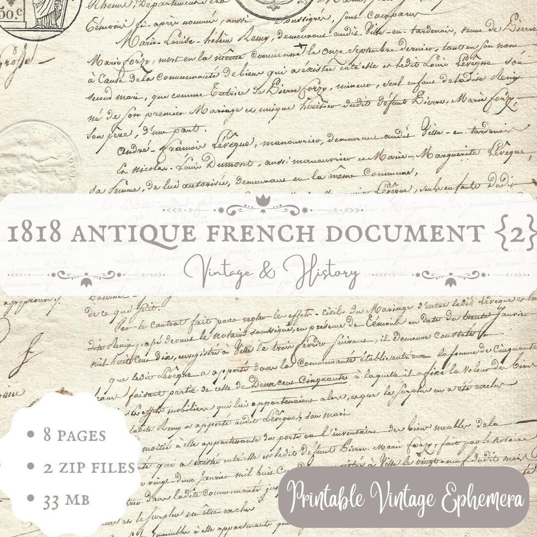 1818 Antique French Document {2}, Printable, Digital Ephemera, Old ...