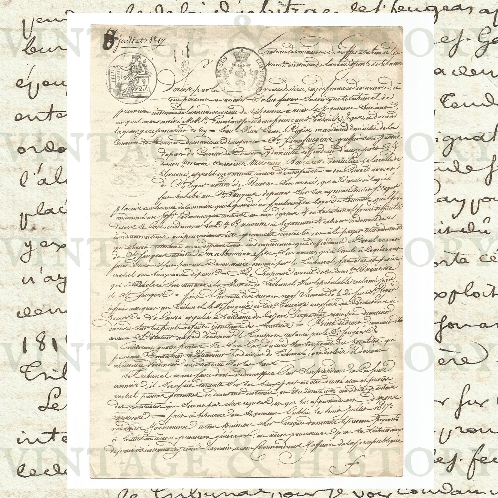 1817 {2} Antique Handwritten French Document, Calligraphy, Printable ...