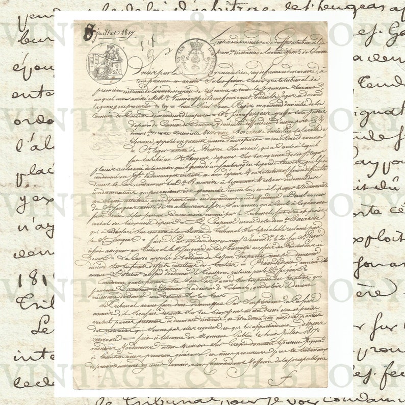 1817 {2} Antique Handwritten French Document, Calligraphy, Printable ...