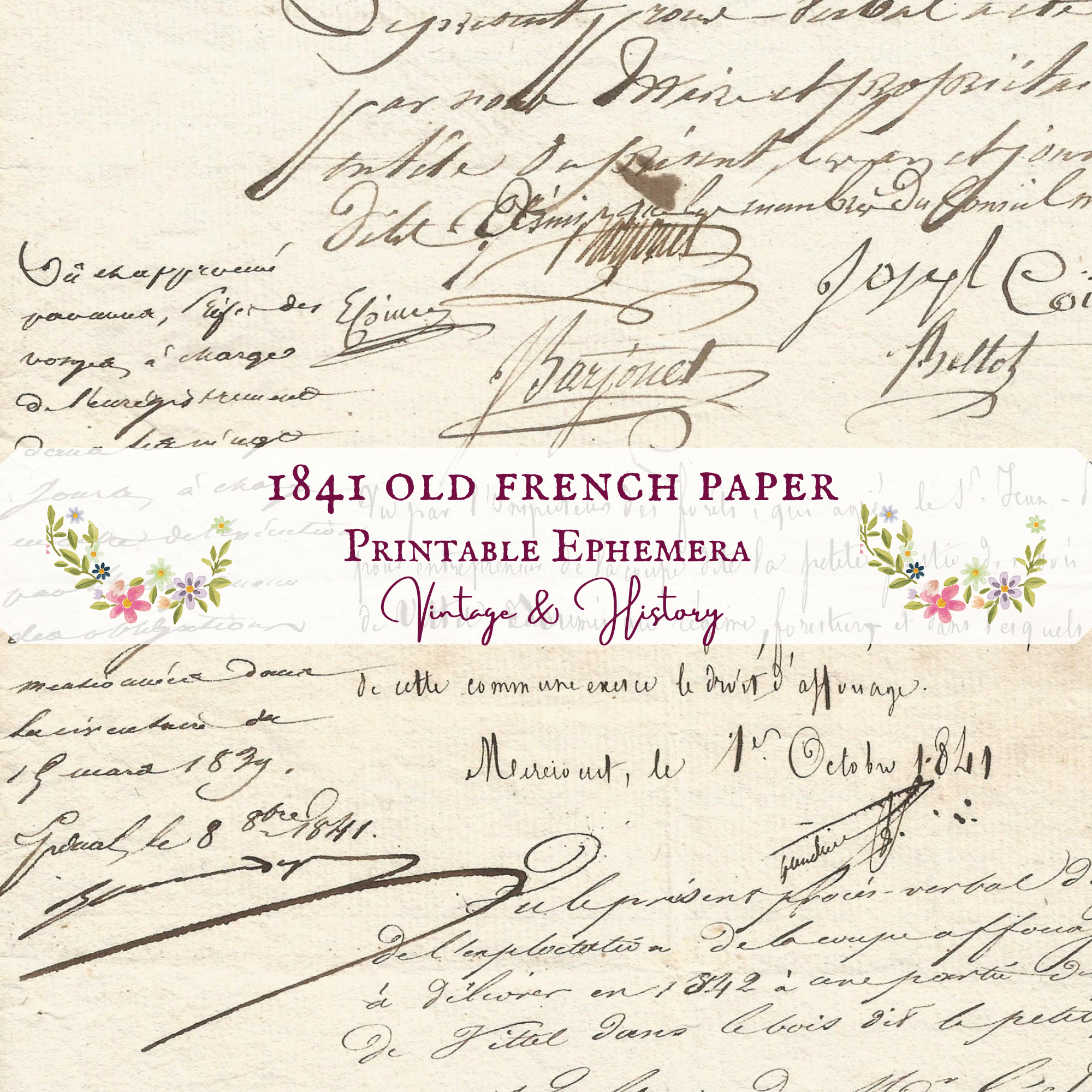 1841 French Paper With Signatures, Handwritten, Calligraphy, Timbre ...