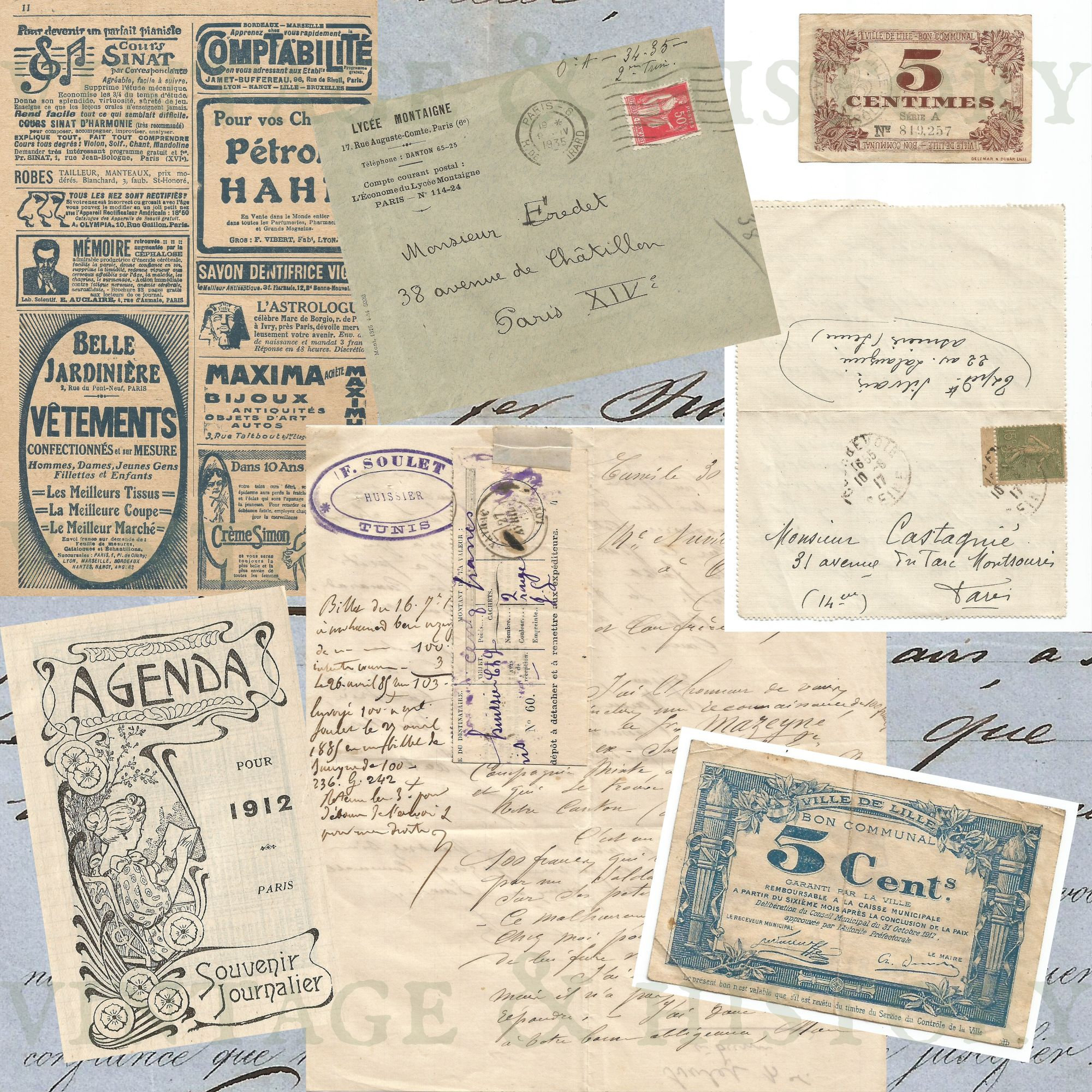 Assorted French Vintage Ephemera {bundle 5}, 46 Pieces, Printable Paper ...