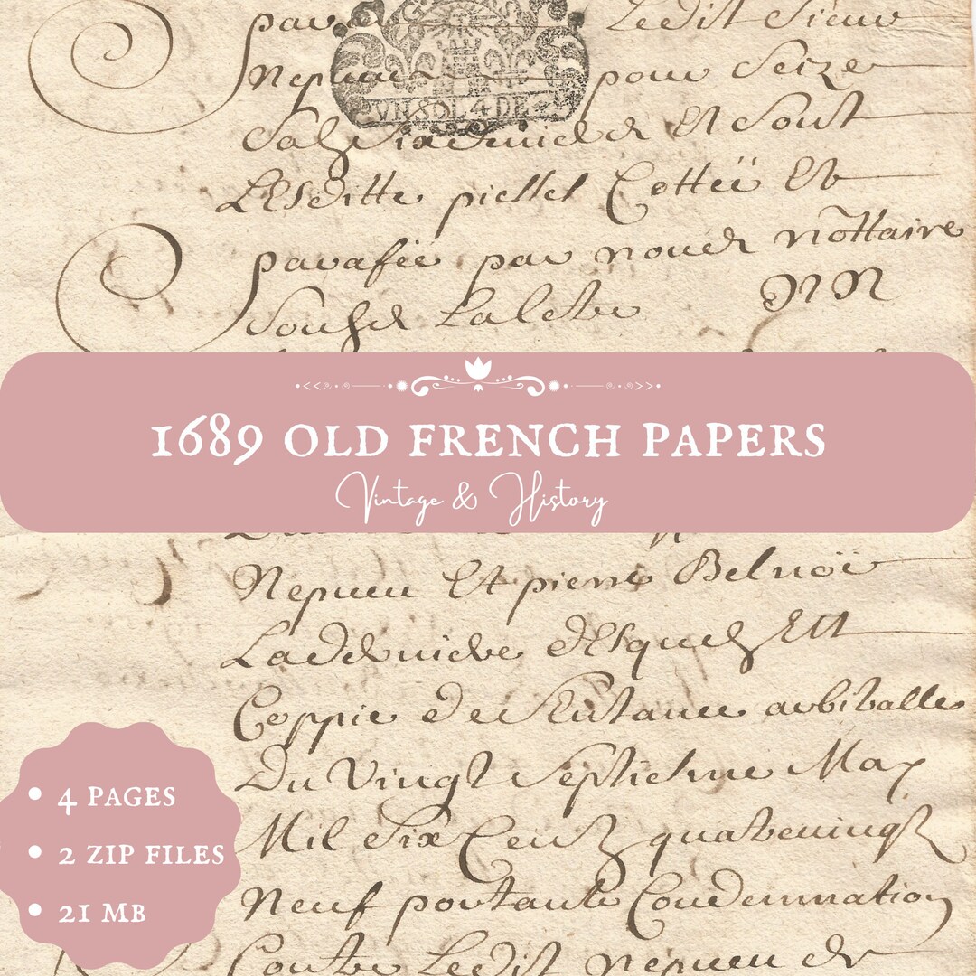 1689 Old French Document, Printable, Digital Ephemera, Antique Papers ...