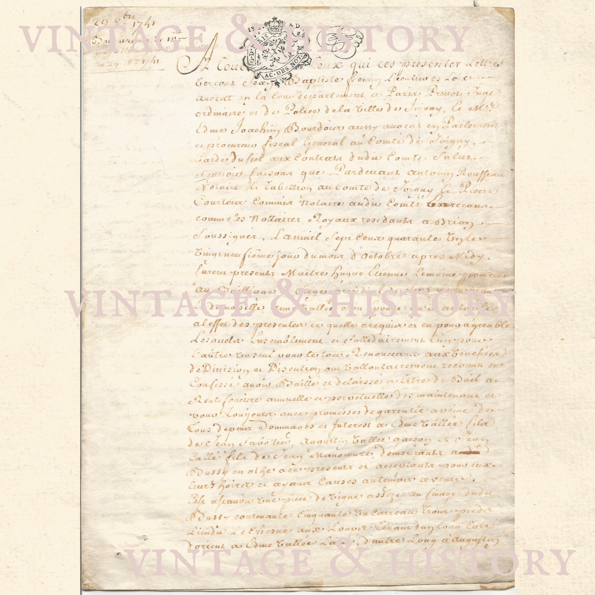 1741 Antique French Document, Printable, Digital Ephemera, Old Papers ...