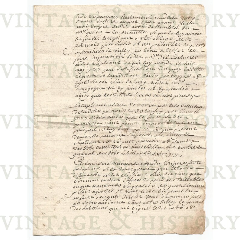 1740 Antique Handwritten French Document, Calligraphy, Printable Paper ...
