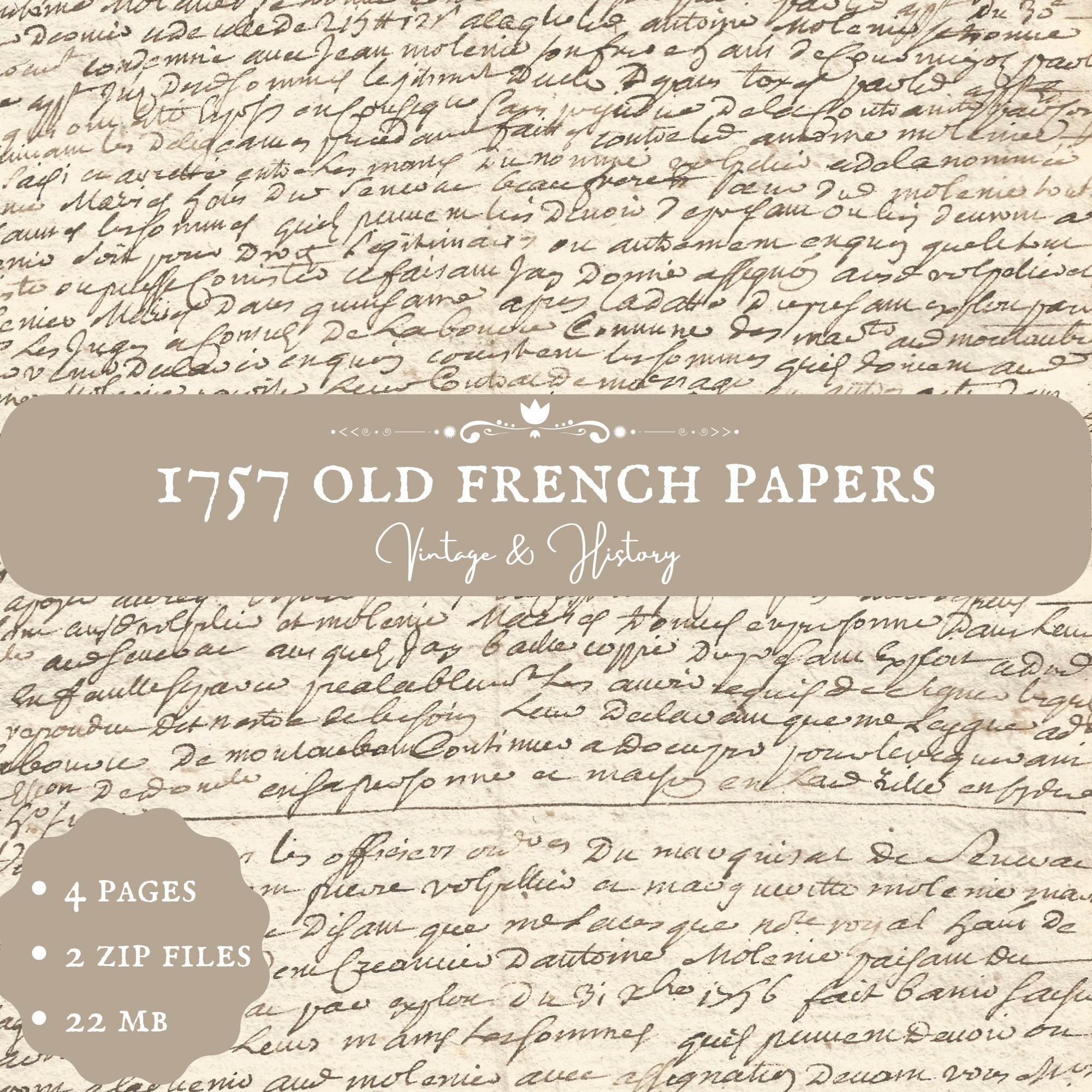 1757 Old French Document, Printable, Digital Ephemera, Antique Papers ...
