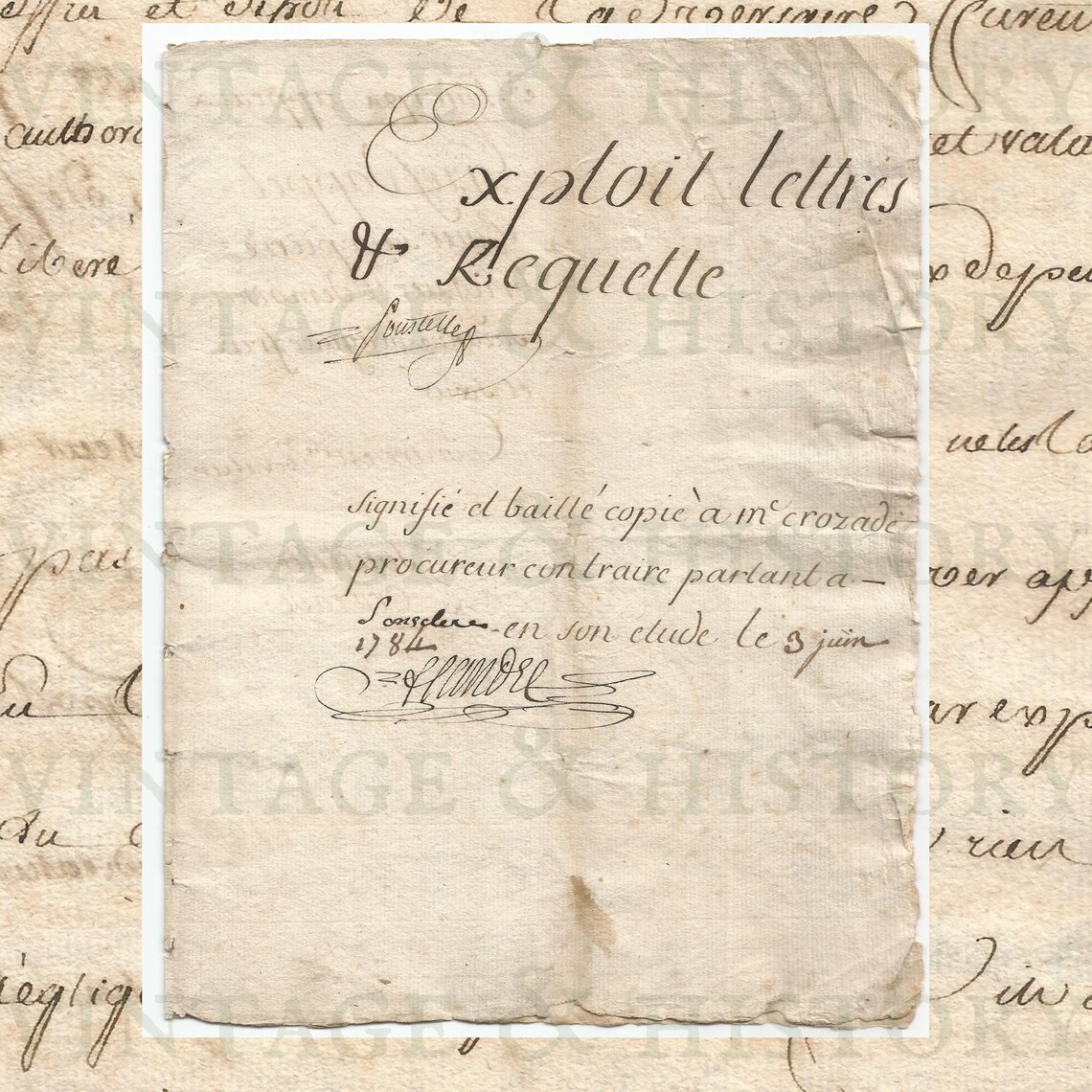 1784 Antique Handwritten French Document, Calligraphy, Printable Paper ...