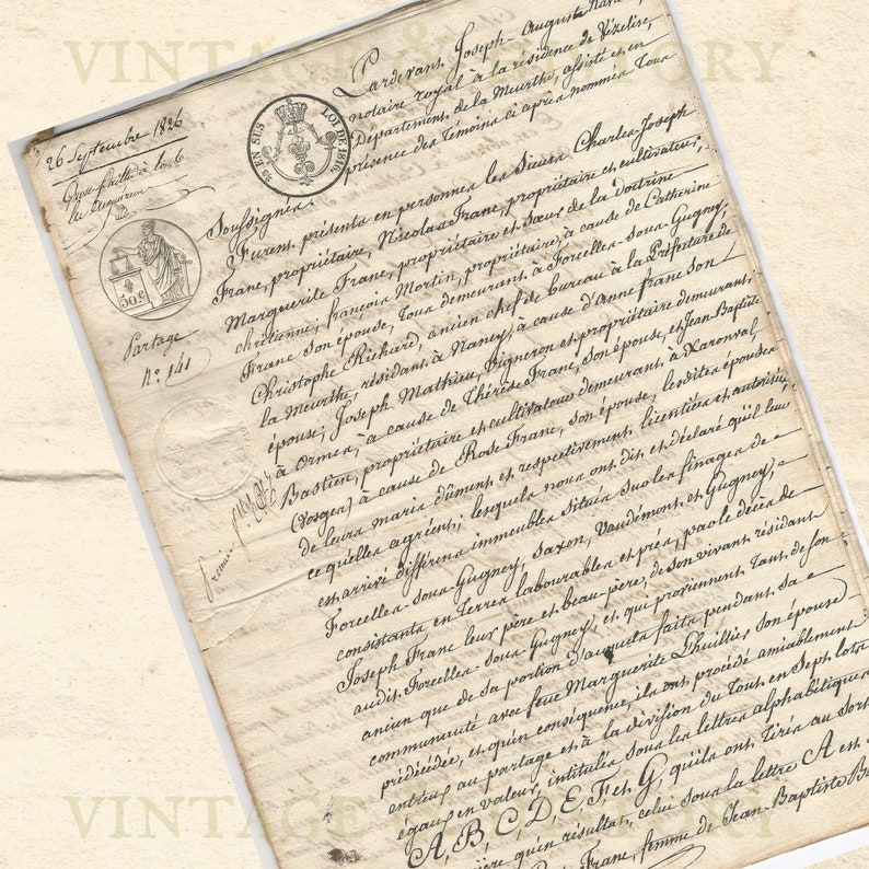 1826 Old French Paper, Printable, Vintage, Ephemera, Scrapbooking, Junk ...