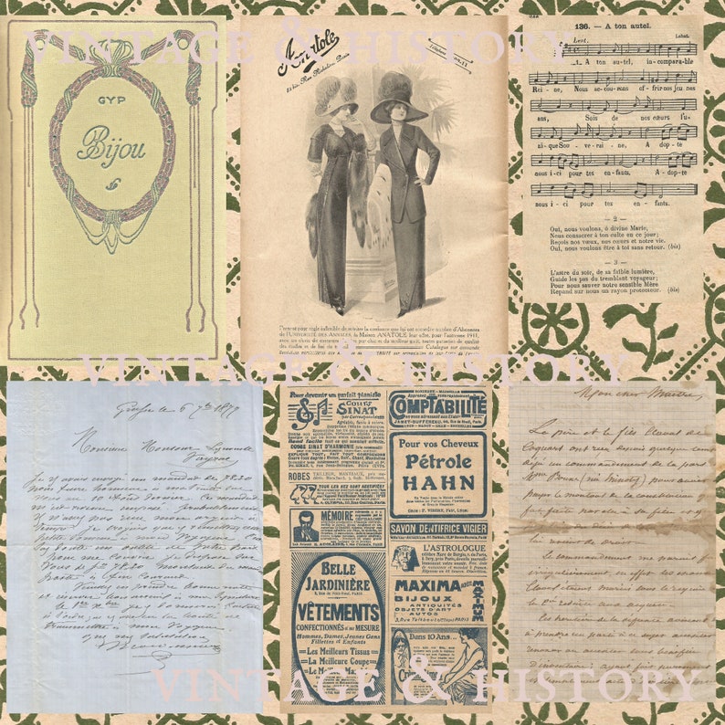 Assorted French Vintage Ephemera {bundle 4}, 42 Pieces, Printable Paper ...