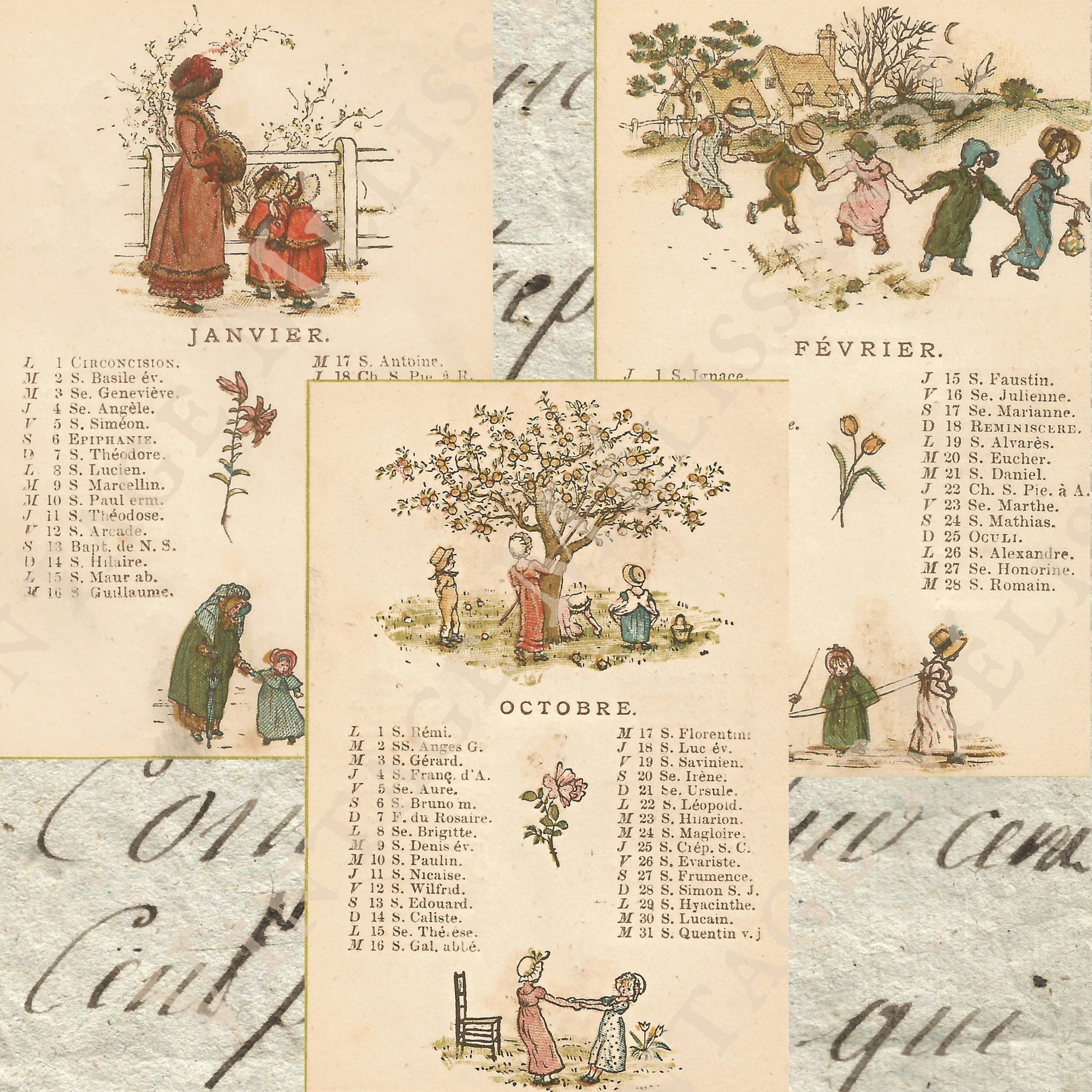 Kate Greenaway 1883 Almanac, Romantic, French, Printable Ephemera ...