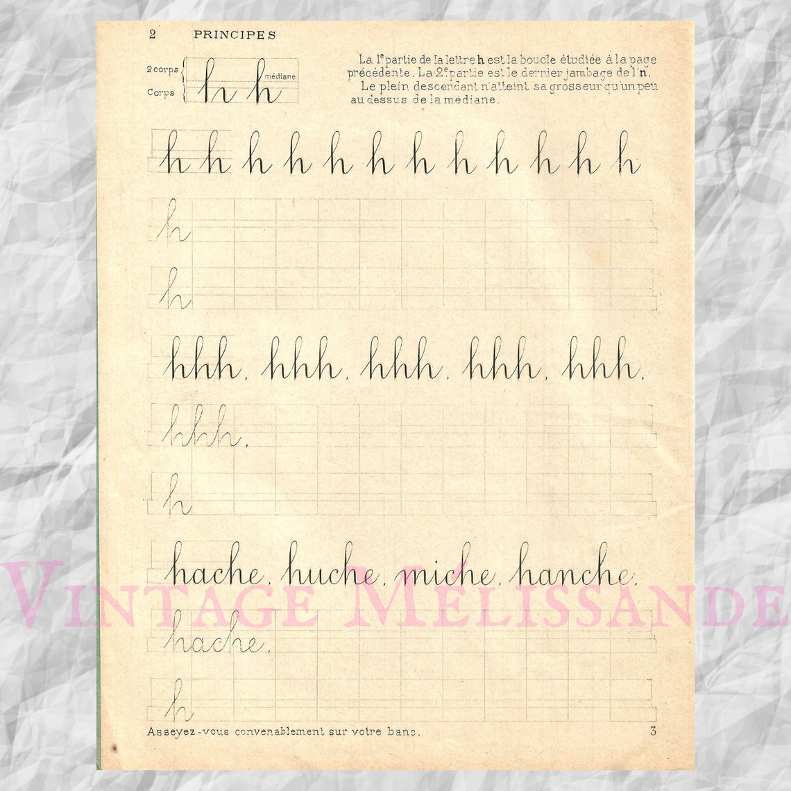 French Cursive Writing Practice Book, Printable, Vintage, Ephemera ...